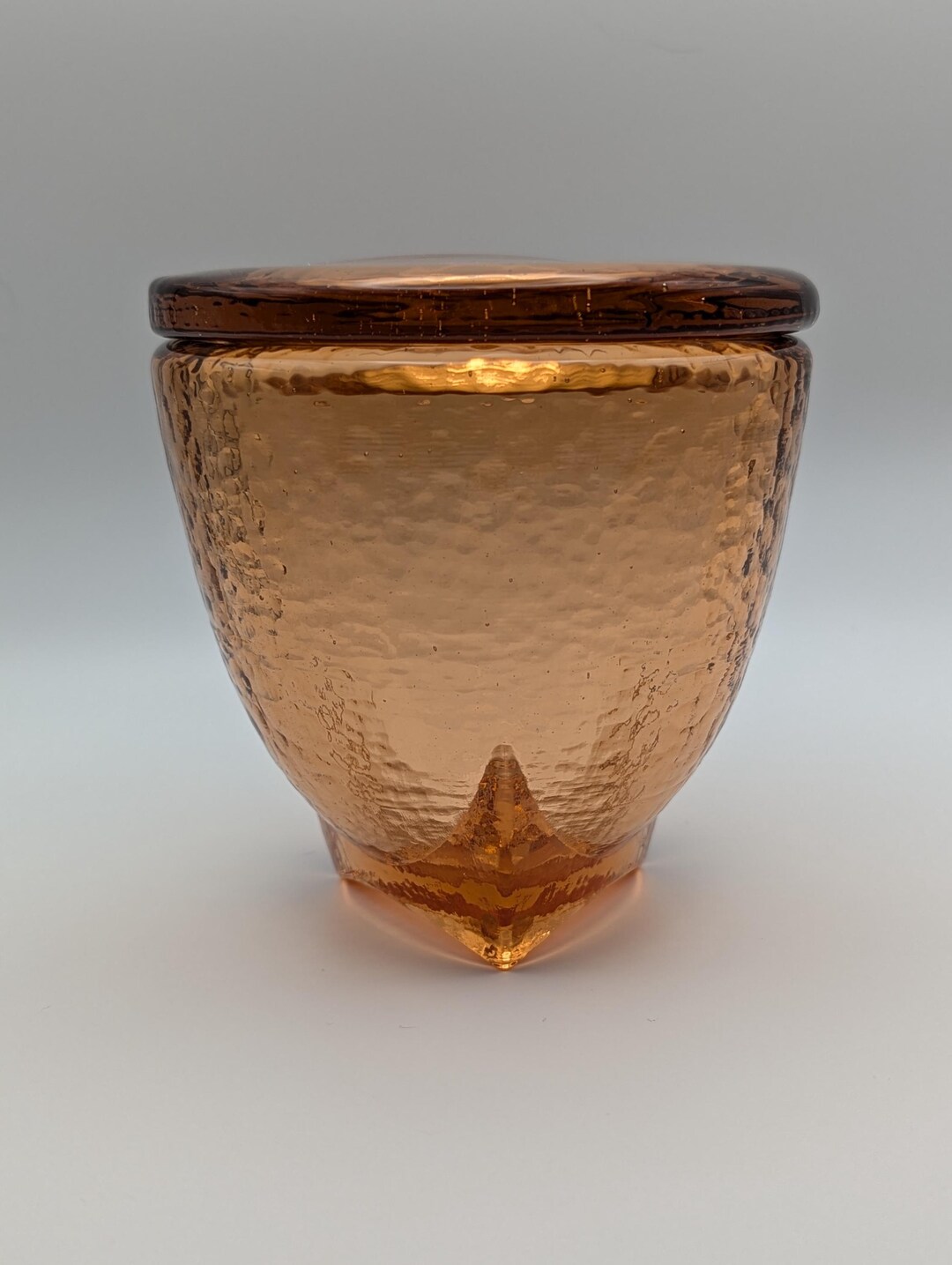 Fire and Light Recycled Glass Three Footed Jar With Lid, Copper Color ...