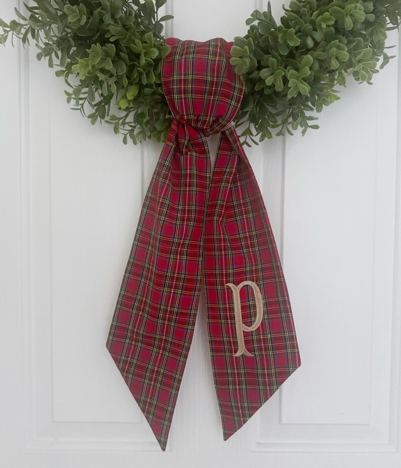 Christmas Plaid Wreath Sash - Customized Wreath Sash - Tartan Plaid ...