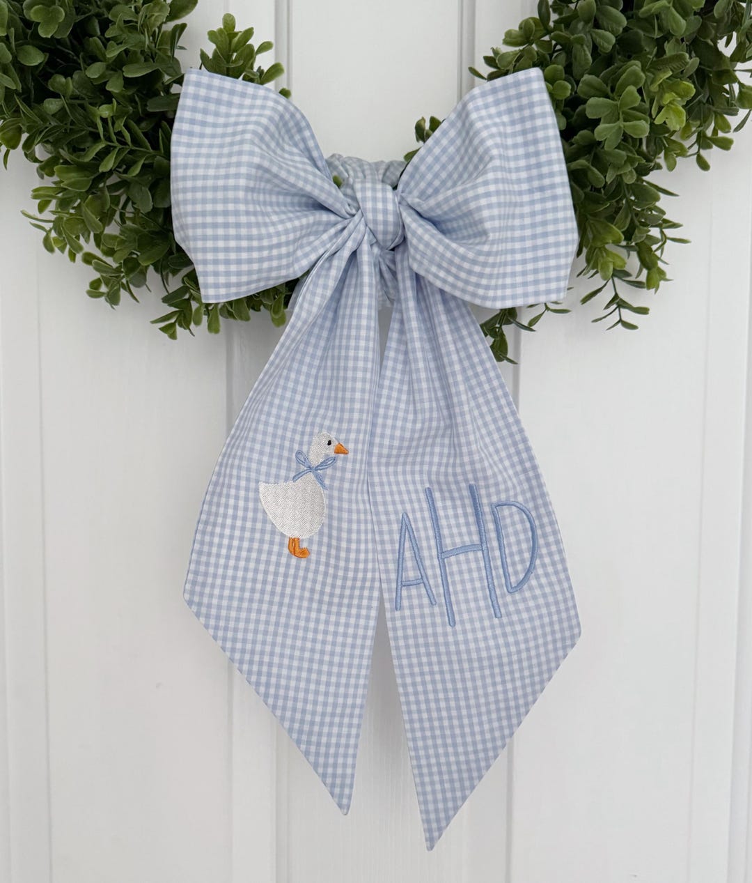 Goose Gingham Bow Wreath Sash - Customized Wreath Sash - Initial Wreath ...