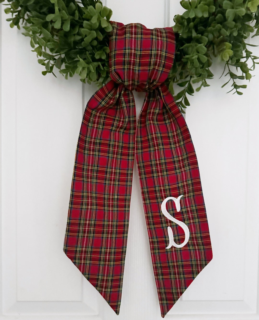 Christmas Plaid Wreath Sash - Customized Wreath Sash - Tartan Plaid ...