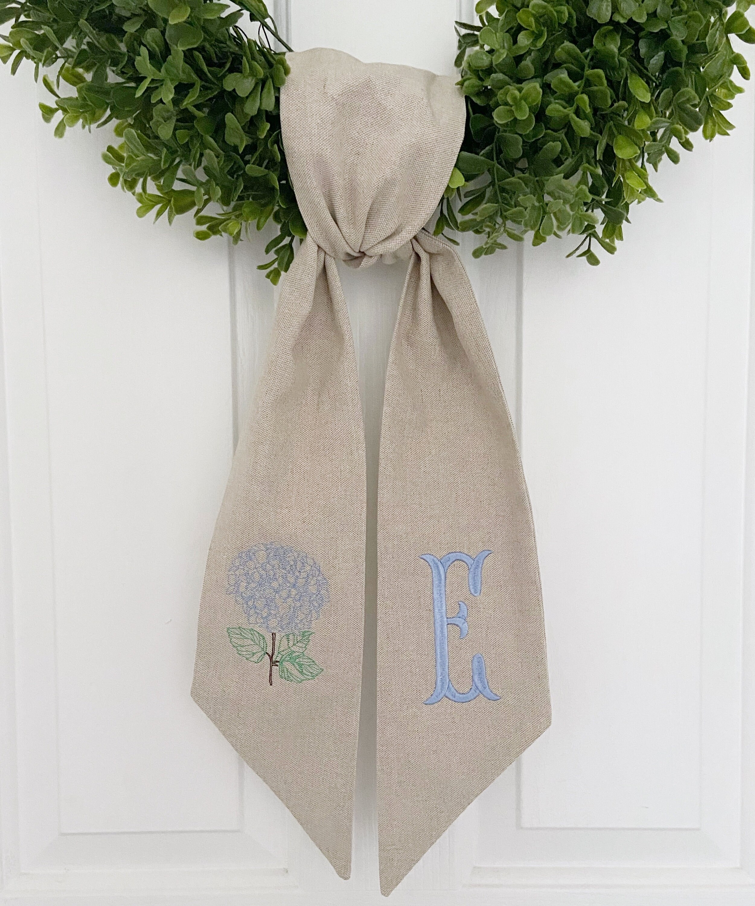 Tan Hydrangea Wreath Sash - Customized Wreath Sash - Custom Door Decor ...