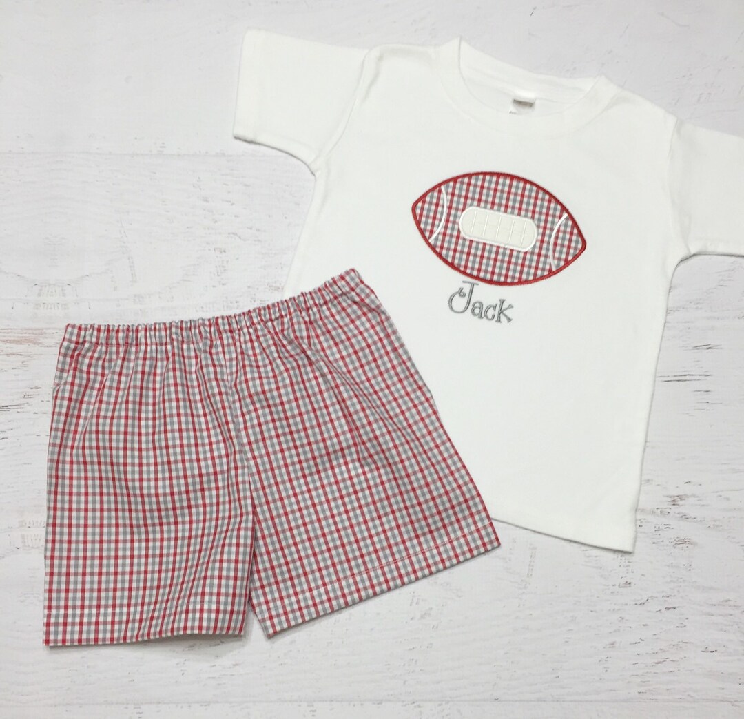 Football Appliqe Outfit - Custom Football Shorts Set - Red and Gray ...