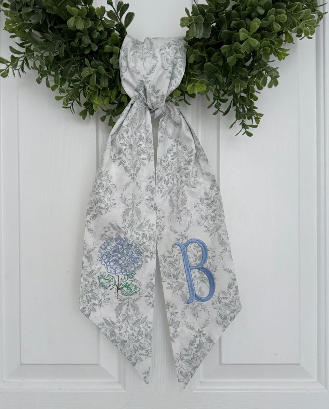 Green Floral Hydrangea Wreath Sash - Customized Wreath Sash - Custom ...