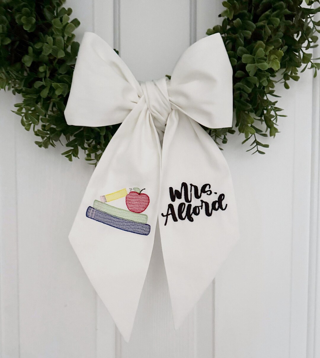 Teacher Bow Wreath Sash - Customized Wreath Sash - Back to School Decor ...