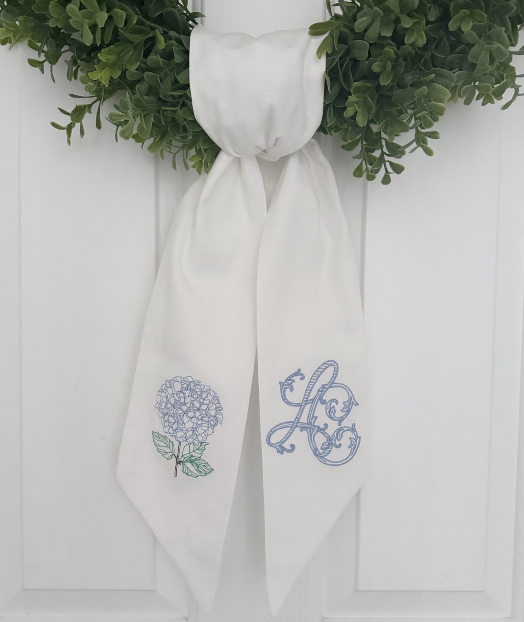 Custom Monogram Hydrangea Wreath Sash - Customized Wreath Sash - Custom ...