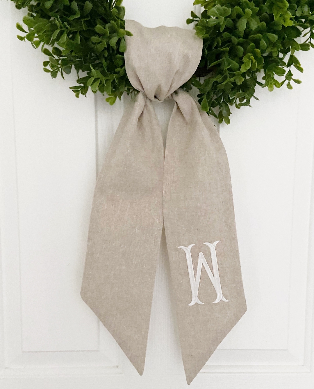 Monogrammed Wreath Sash - Customized Wreath Sash - Tan Initial Wreath ...