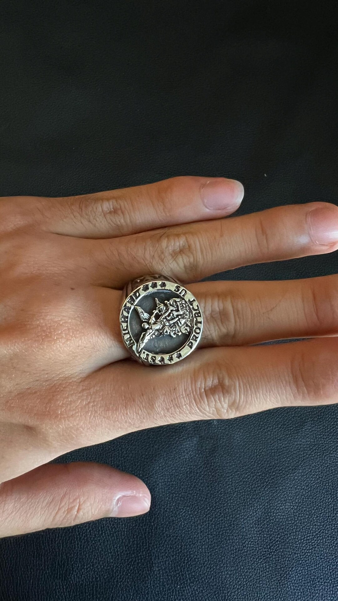 Saint Michael Archangel Ring: Titanium Steel Signet, "protect Us" - Etsy