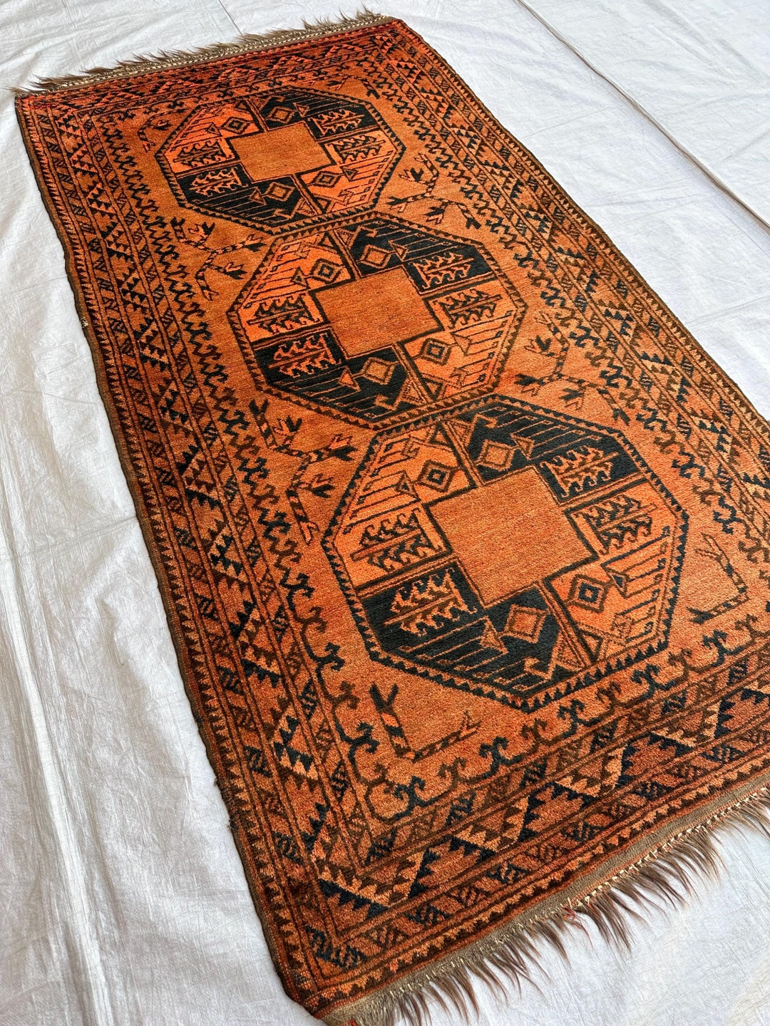 COLLECTOR'S PIECE 4x7 Antique Turkmen Rug – Handwoven Afghan Tribal ...