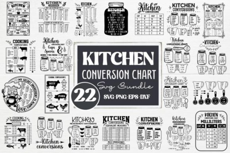 Kitchen Conversion Chart Quotes SVG Cut Files, Kitchen Sign Designs ...
