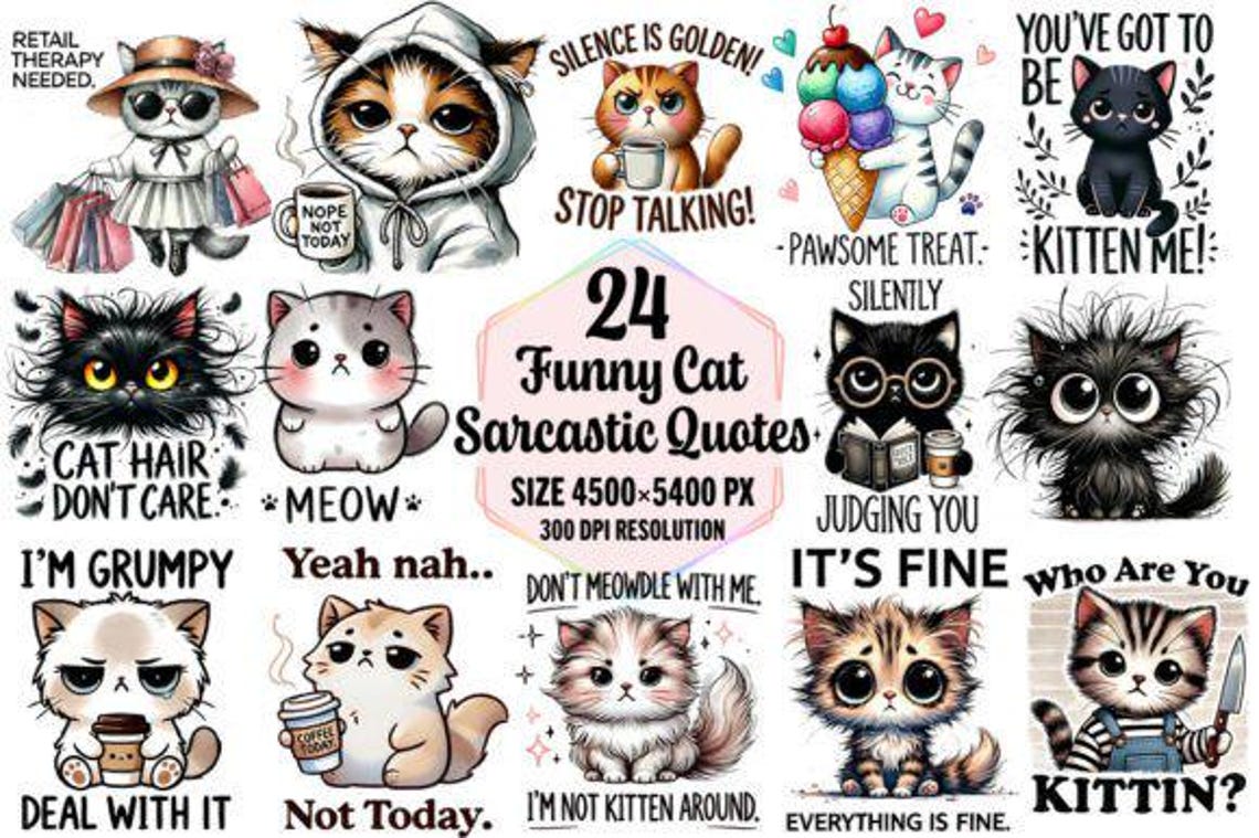 Funny Cat Bundle, Funny Cat Design, T-shirt Template, Cricut Template ...