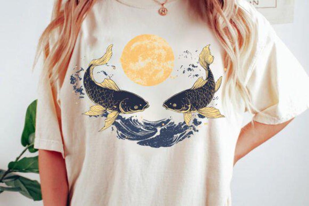 Retro Celestial Koi Fish Design, Vintage Boho Graphic Png Files, Shirt Designs, Celestial T ...