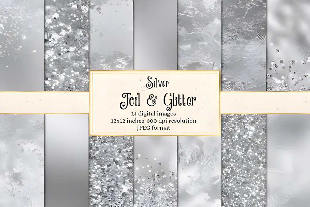 Silver Foil & Glitter Digital Papers: Shimmering Textures (digital ...