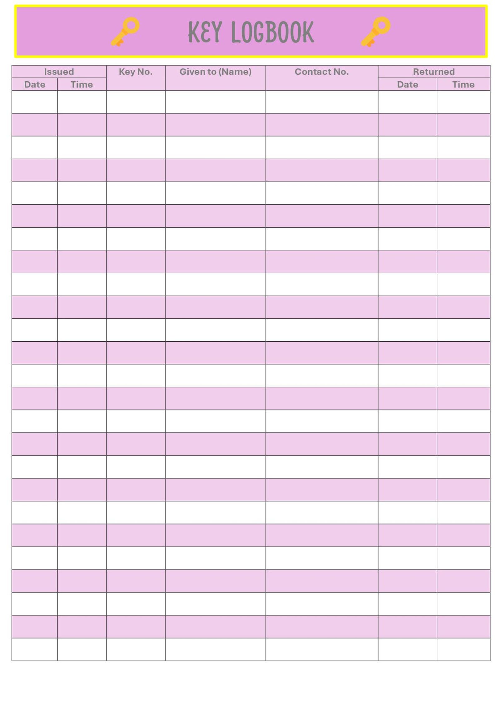 Downloadable & Printable "key Logbook" Template Document A4 Size - Etsy