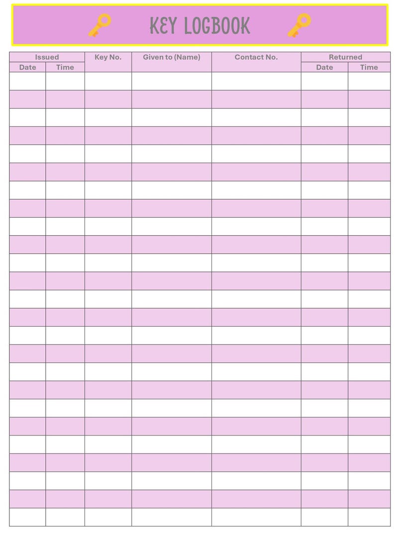 Downloadable & Printable "key Logbook" Template Document A4 Size - Etsy