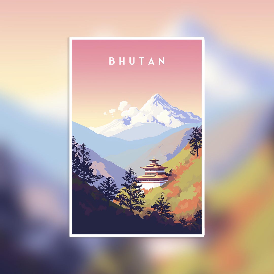 Bhutan Travel Sticker Print Gift Art Gift Bhutan Artwork - Etsy