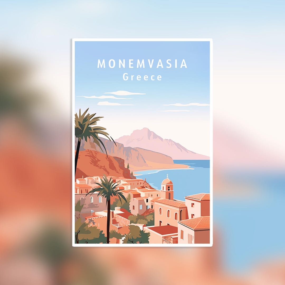 Monemvasia Greece Travel Sticker Print Gift Art Gift Greek Artwork - Etsy