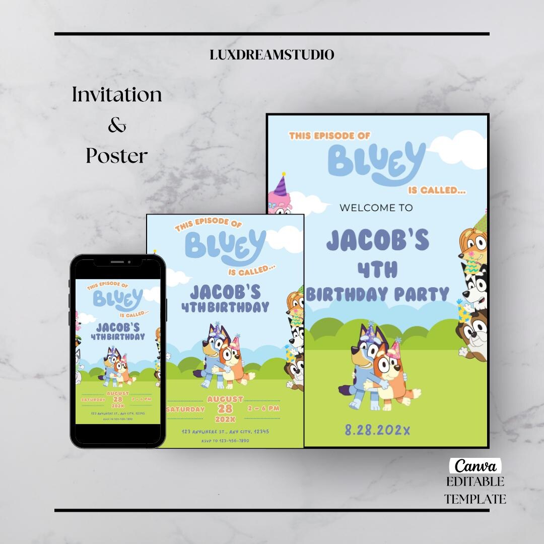 Bluey Birthday Invitation and Poster Set | Bluey-themed Birthday ...