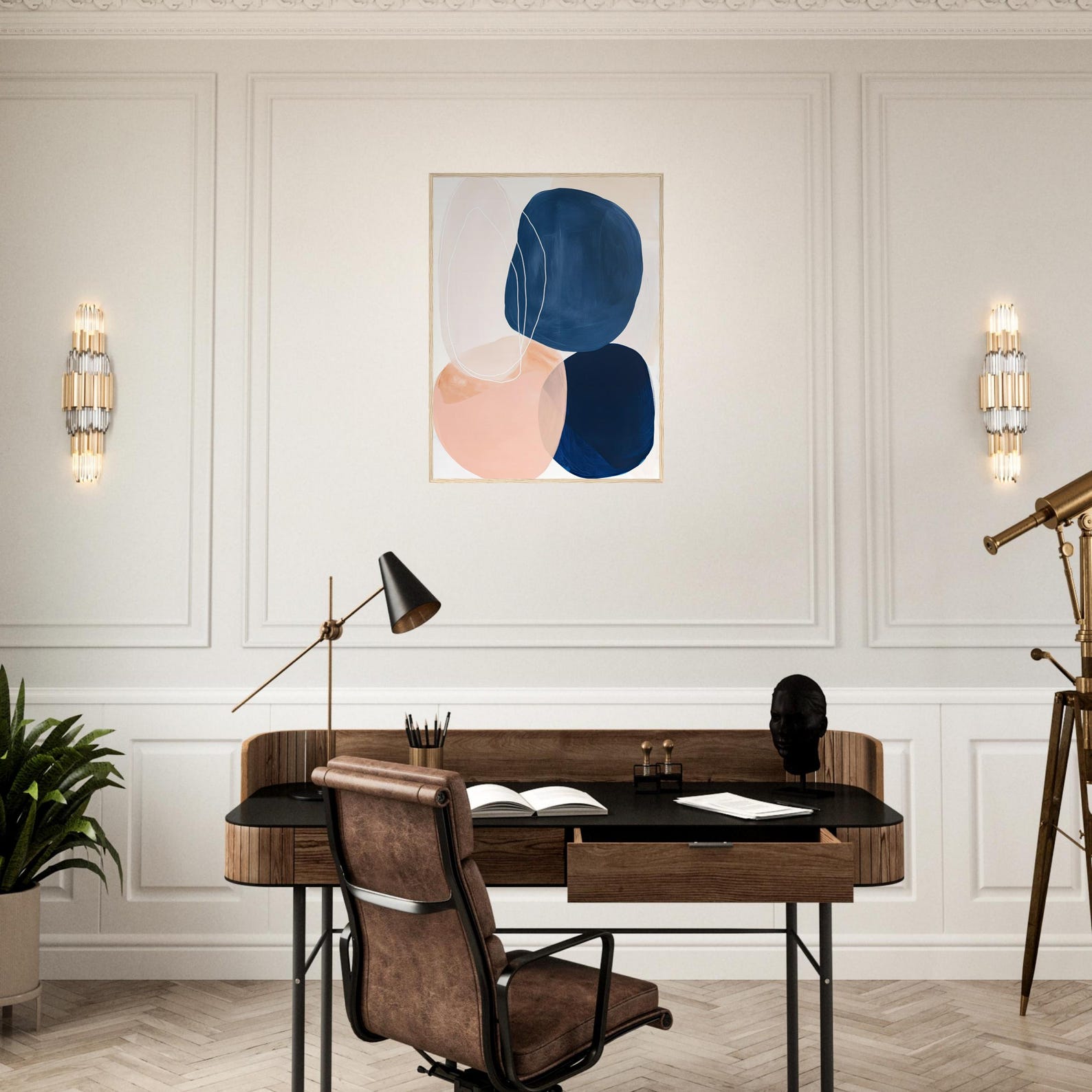 Blue Peach Abstract Art Print: Modern Round Shapes, Minimalist Painting ...