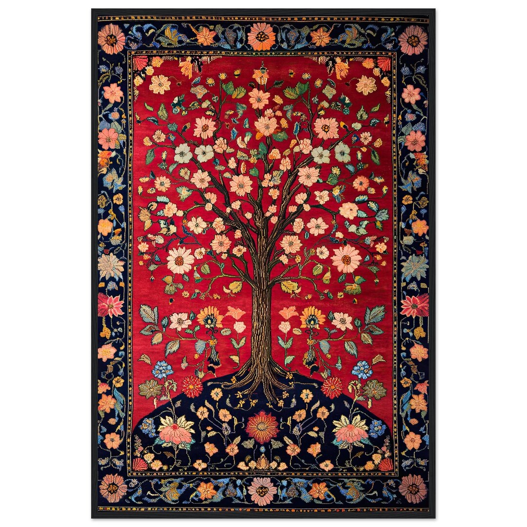Persian Carpet Tree Art Print: Red Floral Watercolor Wall Decor - Etsy