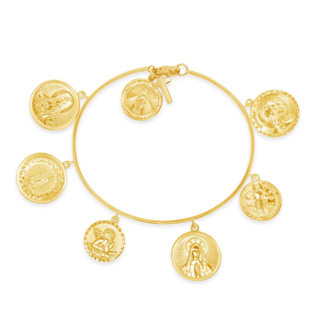 The 14k Yellow Gold la Bendecida Multi-saint Charm Bangle Bracelet - Etsy