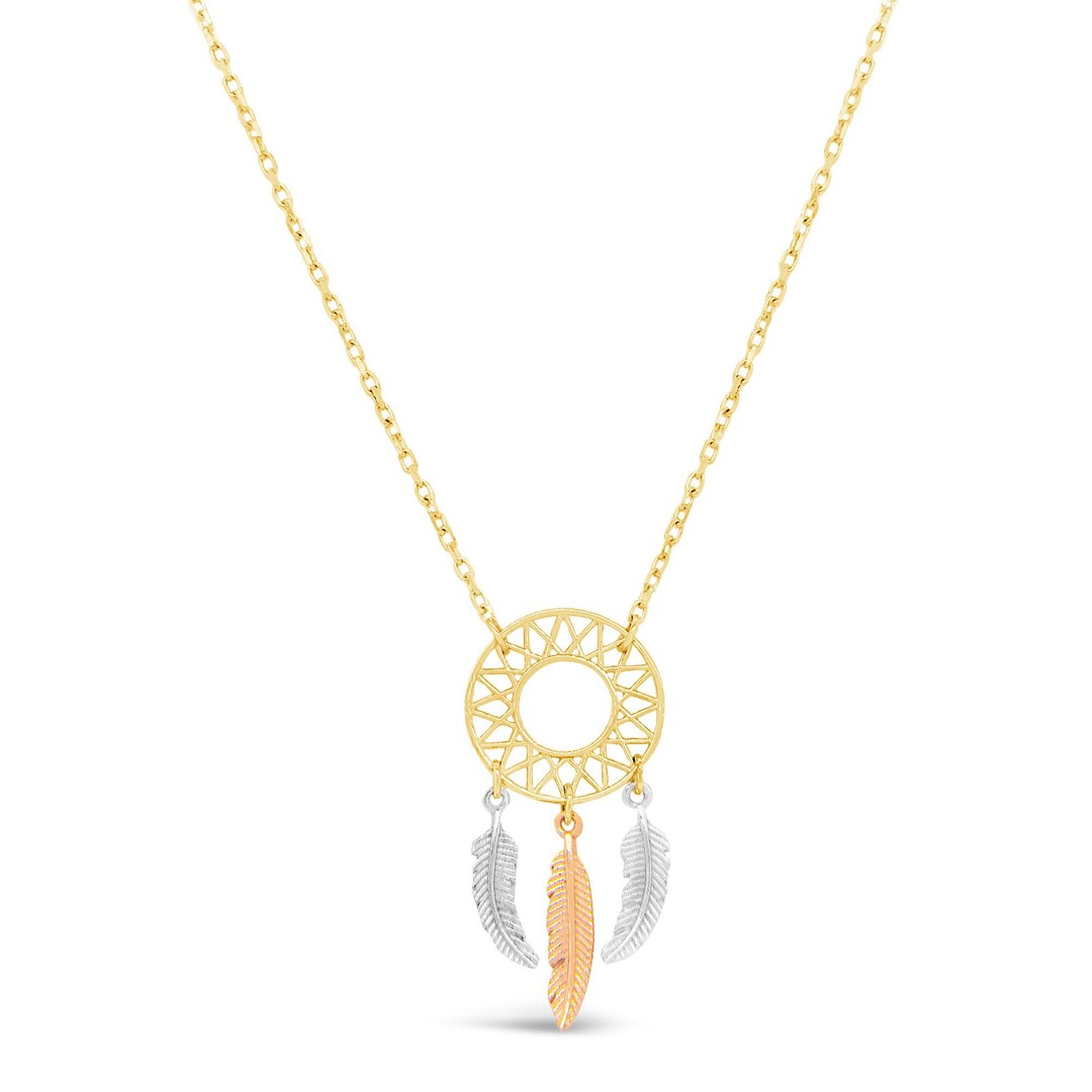 The 14k Tri Color Gold Dream Catcher Feather Necklace - Etsy