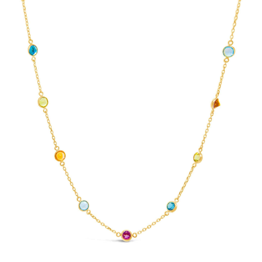 The 18K Yellow Gold Multi-colored Gem Necklace - Etsy