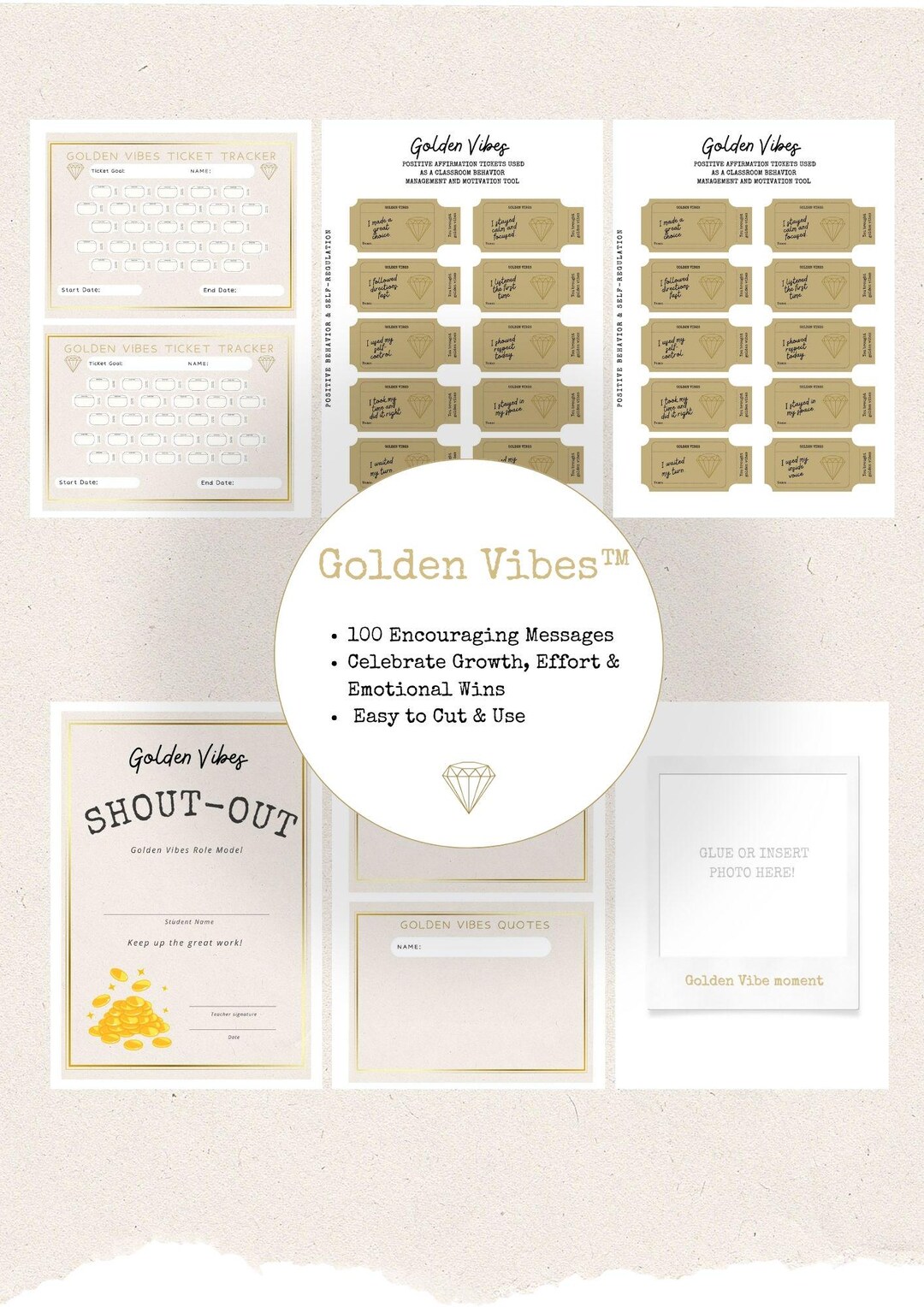 Golden Vibes™ Affirmation Behavior Reward Kit for Kids – SEL Classroom ...