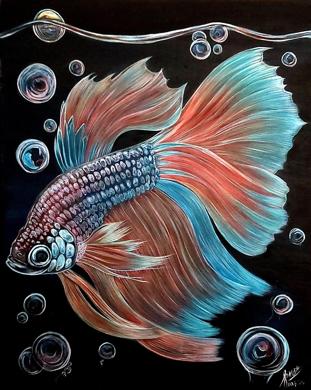 Acrylic Hand Painted Betta Fish Painting on Canvas 40x50cm - Etsy UK