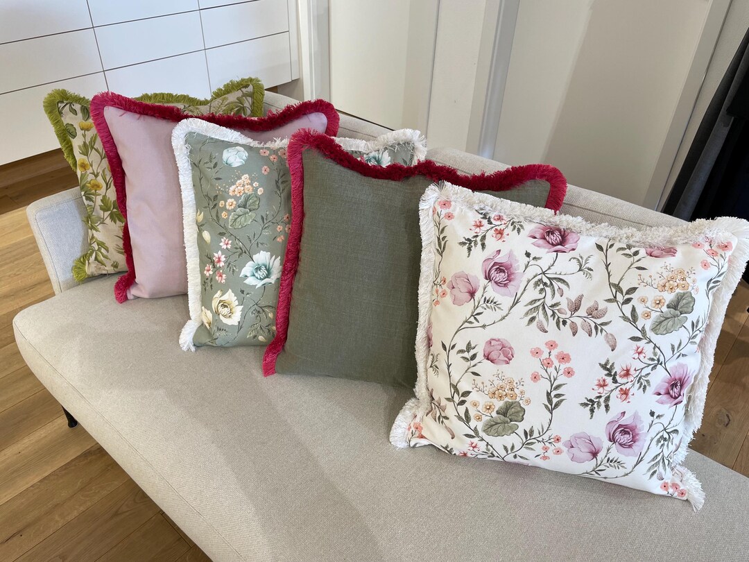 Couch, Cushion Set, Fringe, Decorative Cushions, Flowers, Mix and Match ...