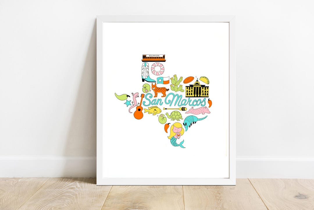 San Marcos Texas Icons Print - Etsy
