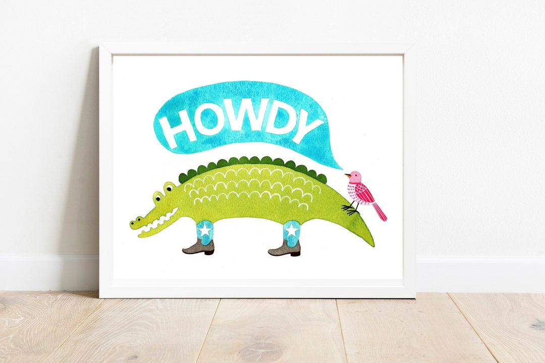 Howdy Alligator and Bird Watercolor Print - Etsy