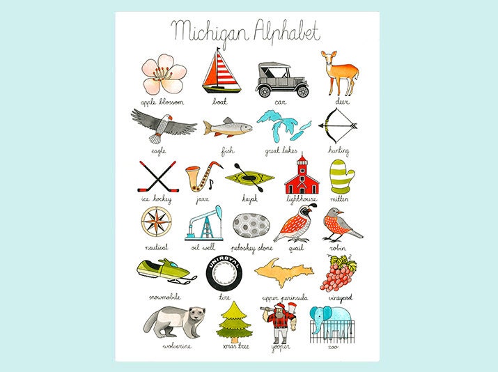 Michigan Alphabet Print State Pride - Etsy