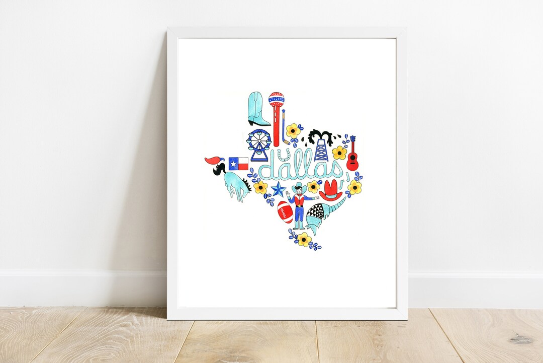Dallas Texas State Shape Watercolor Art Print - Etsy