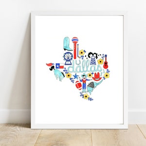 Dallas Texas State Shape Watercolor Art Print - Etsy
