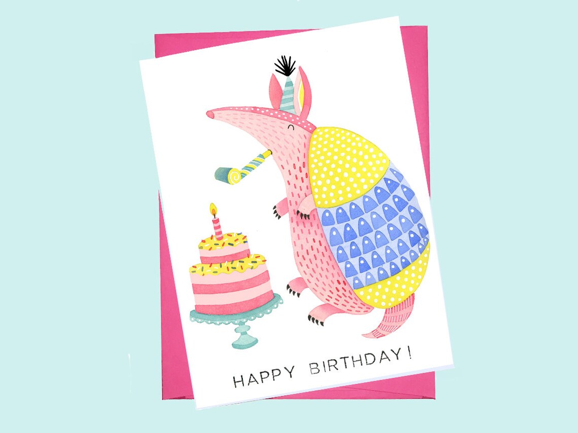 Happy Birthday Armadillo Greeting Card, Birthday Card - Etsy