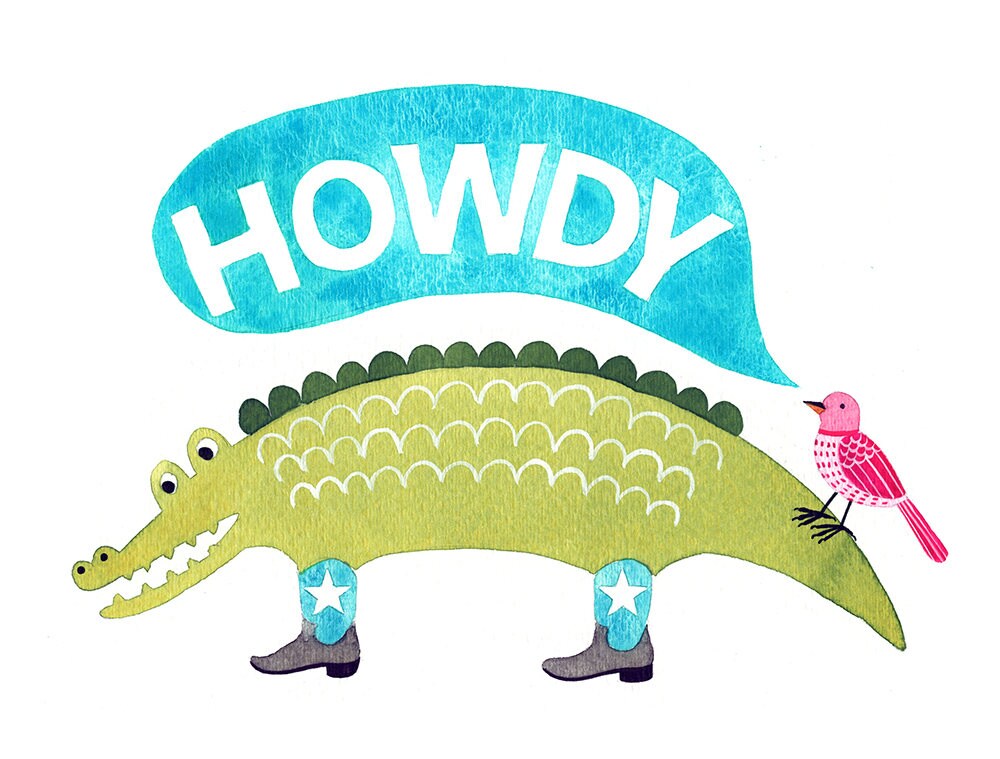 Howdy Alligator and Bird Watercolor Print - Etsy