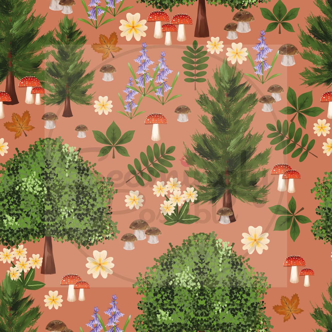 Repetitive Seamless Pattern, Toadstools, Woodland, Floral Pattern ...