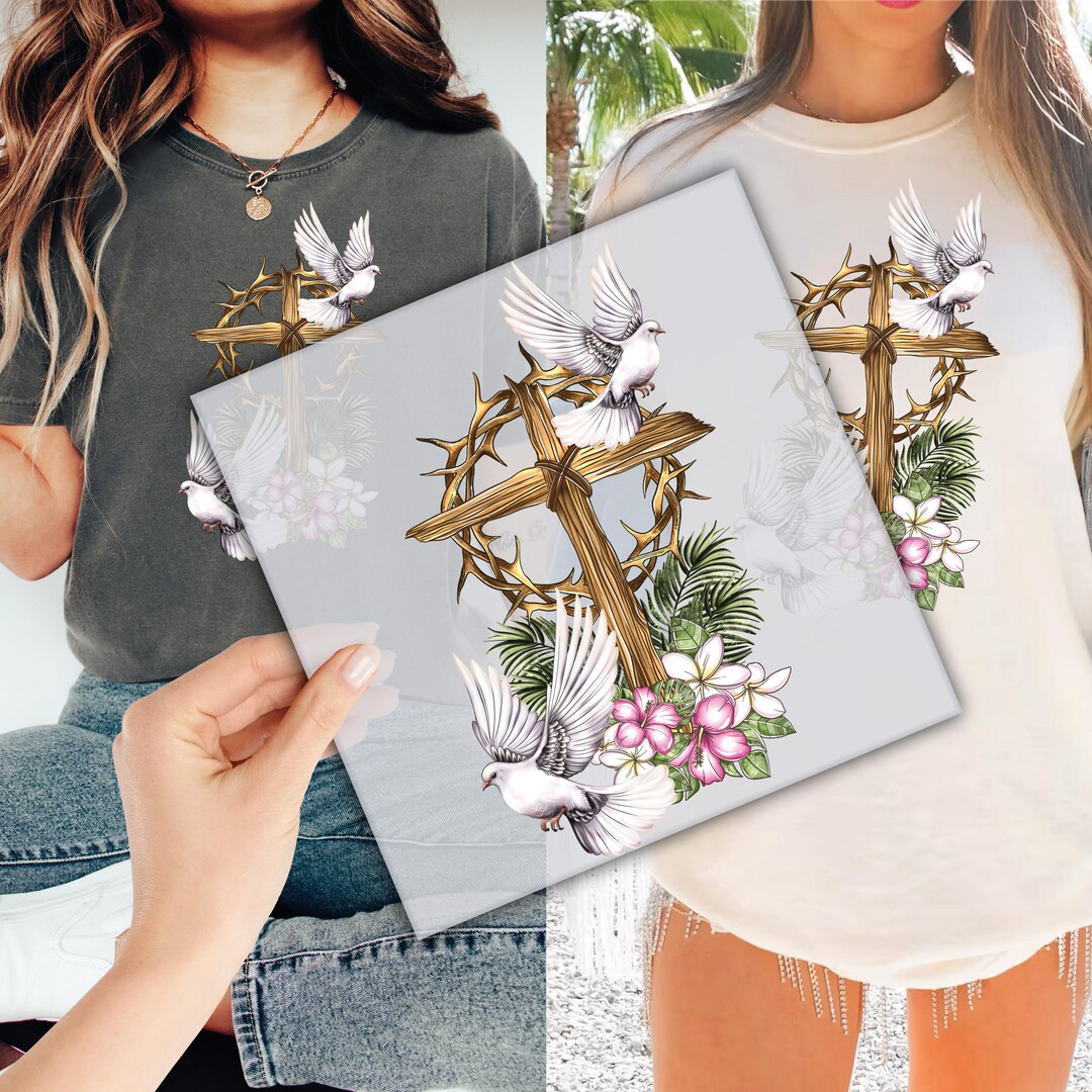 Easter Floral Cross DTF Transfer for Ready to Press, He is Risen Ready ...