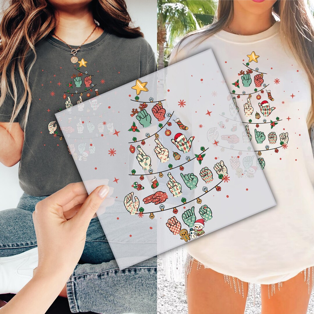 Sign Language Christmas Tree DTF Transfer for Ready to Press, Hand Sign ...