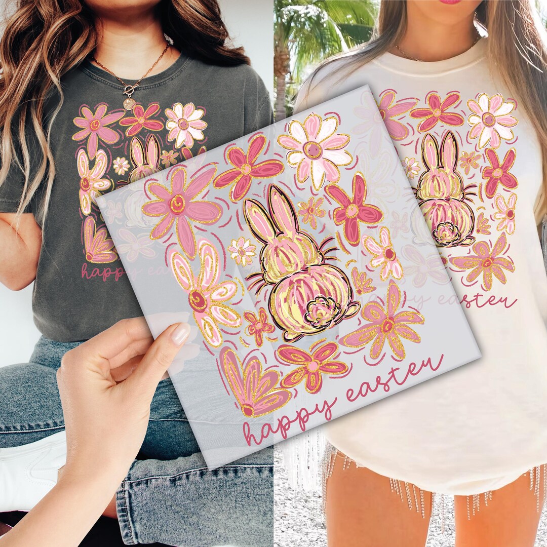 Happy Easter Bunny DTF Transfer for Ready to Press, Boho Easter Day ...