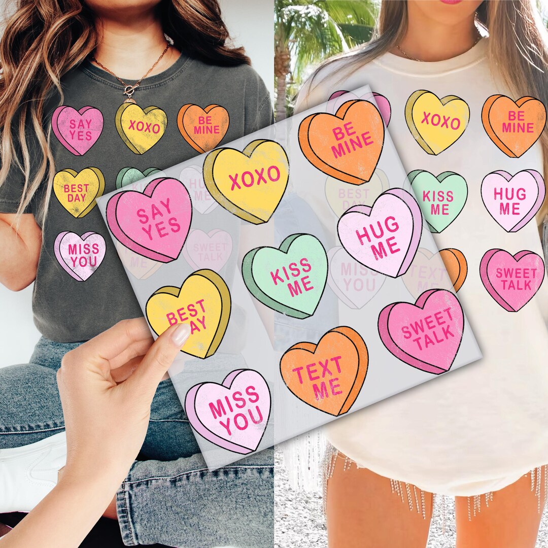 Valentines Conversation Hearts DTF Transfer for Ready to Press ...