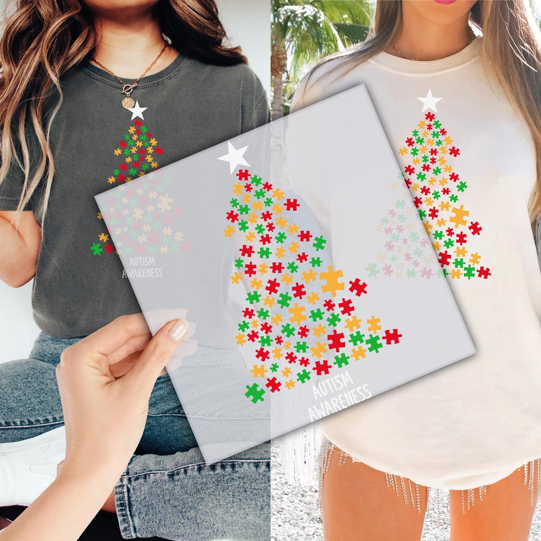 Autism Awareness Christmas Tree Puzzle DTF Transfer for Ready to Press ...