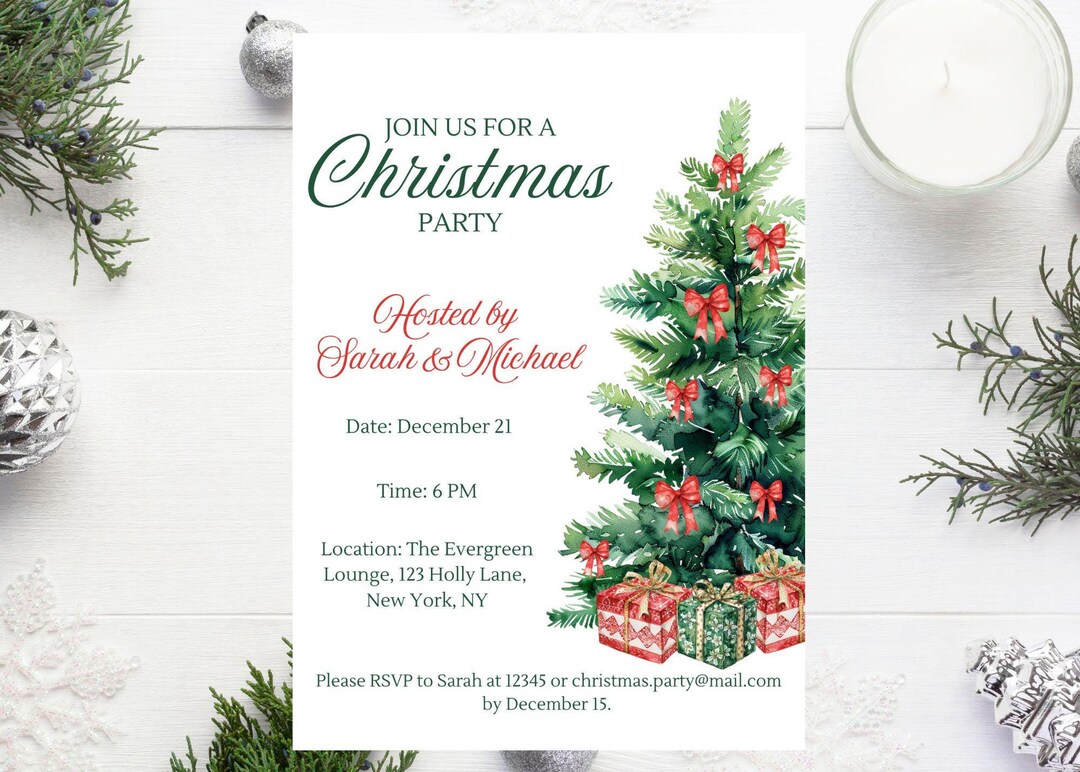 Editable Christmas Party Invitation Canva Template 5x7 Watercolor ...