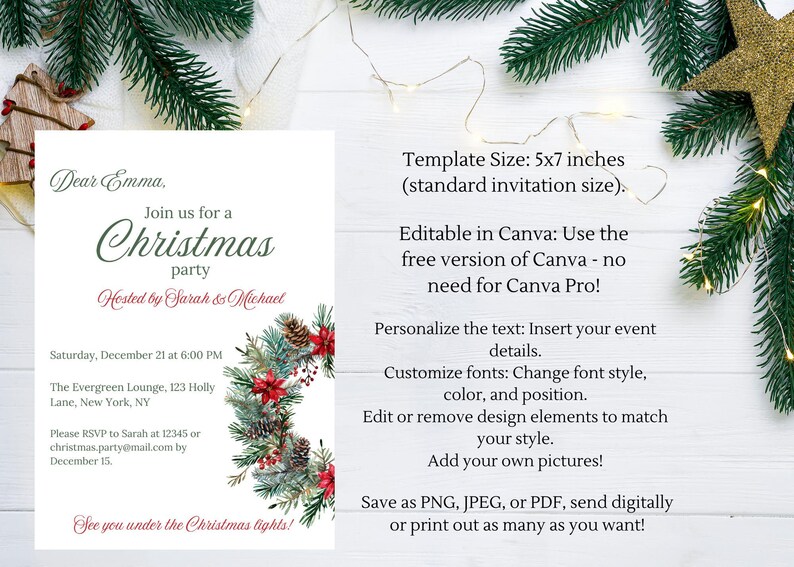 Editable Christmas Party Invitation Canva Template 5x7 Watercolor ...