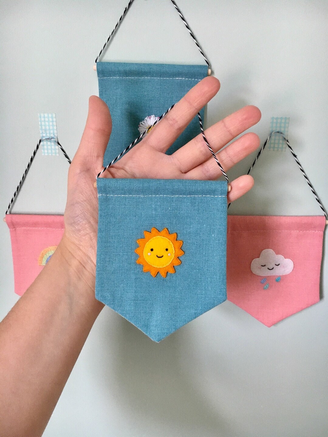 Blue Sun Handmade Appliquéd Mini Wall Hanging - Etsy