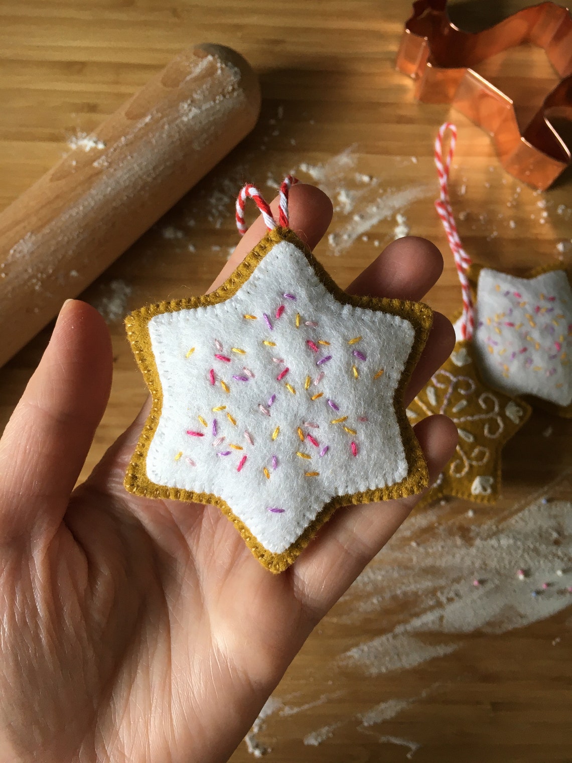 Set of 3 Iced Gingerbread Star Biscuits Handmade Felt - Etsy