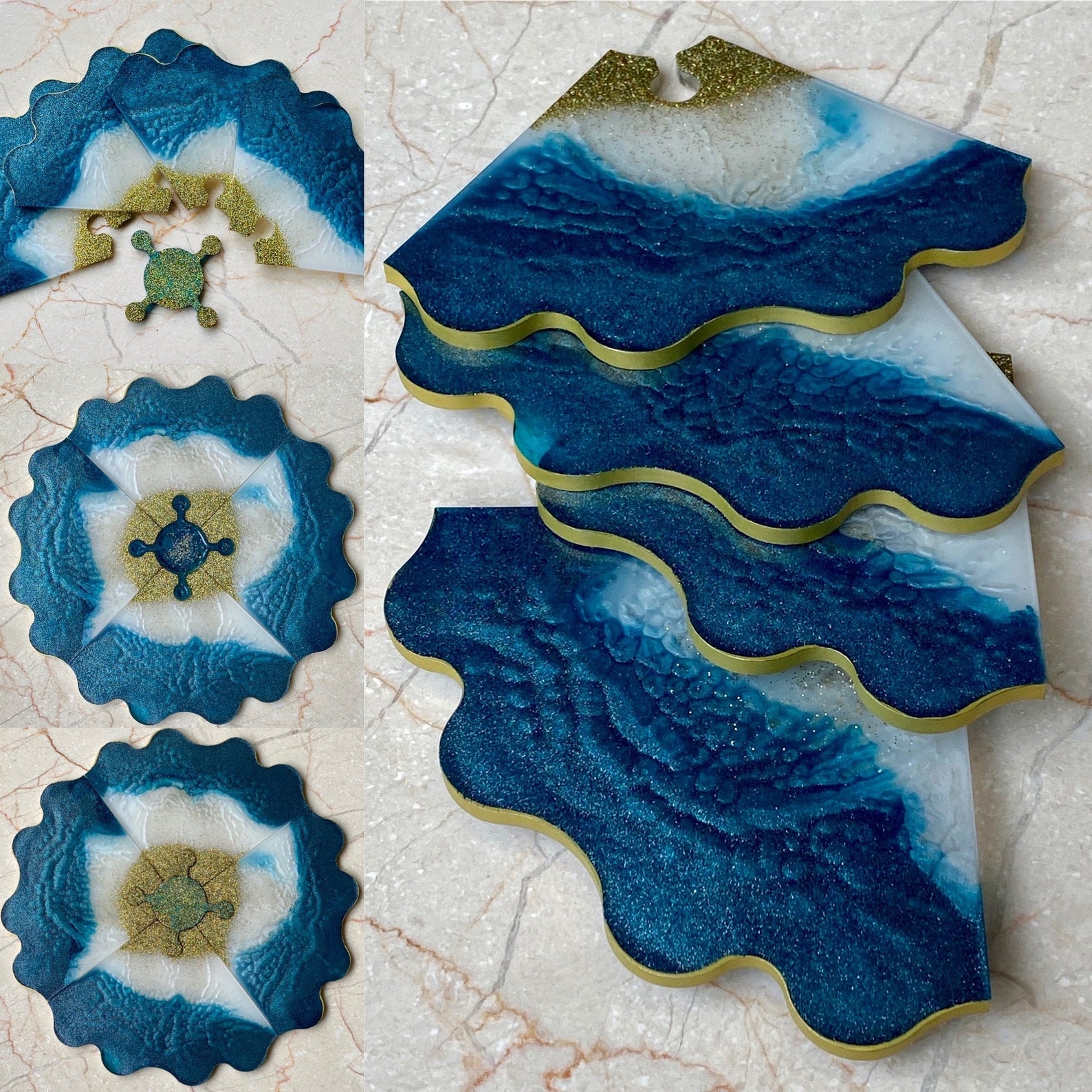 Stunning Agate Slice Style RESIN Interlocking Coasters - Etsy