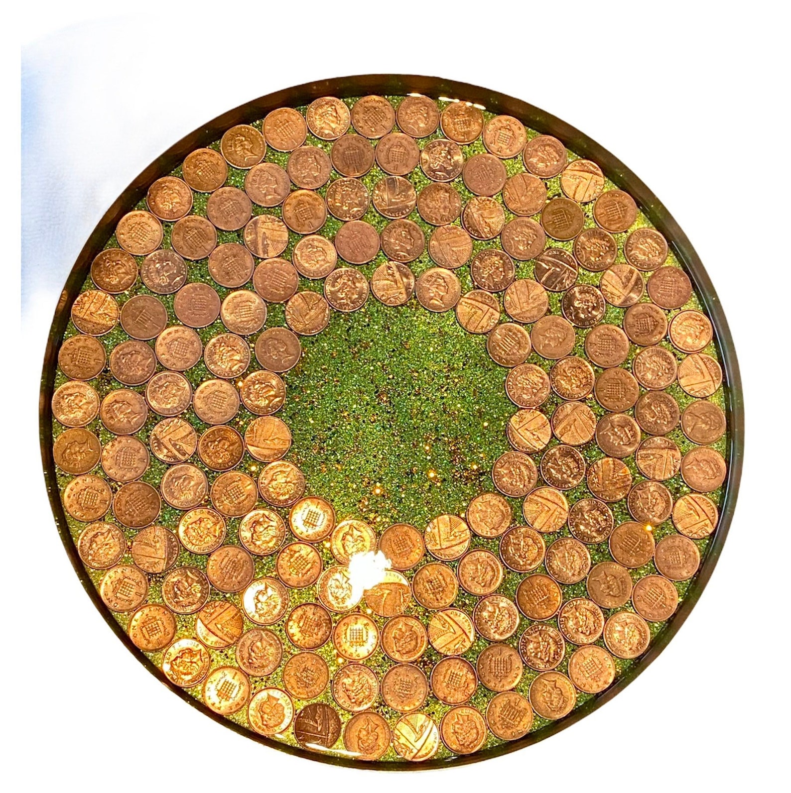 Pretty Penny - Beautiful Metal Tray With Sparkling Resin and Coin Inlay ...
