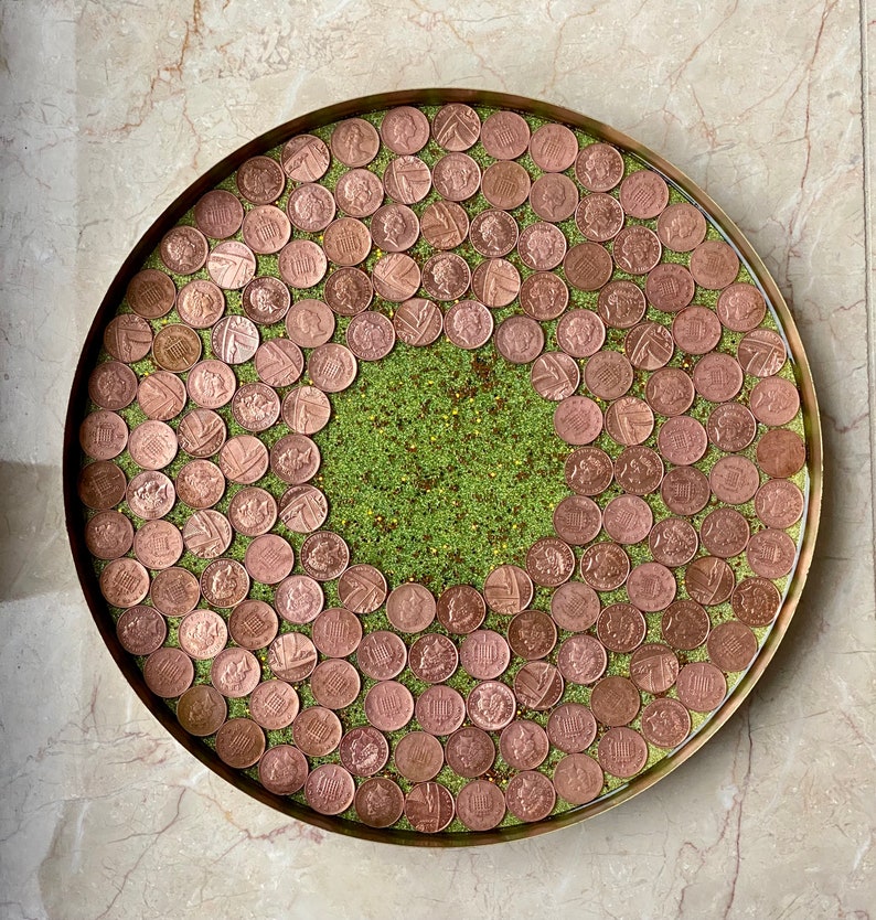 Pretty Penny - Beautiful Metal Tray With Sparkling Resin and Coin Inlay ...