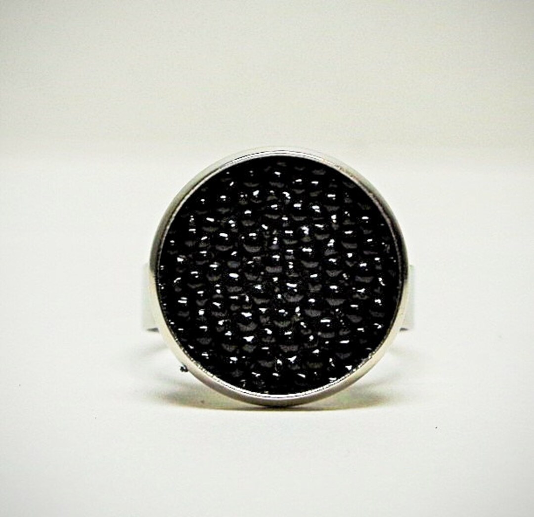 Black Real Stingray Ring. Exotic Leather Adjustable Ring. Statement ...